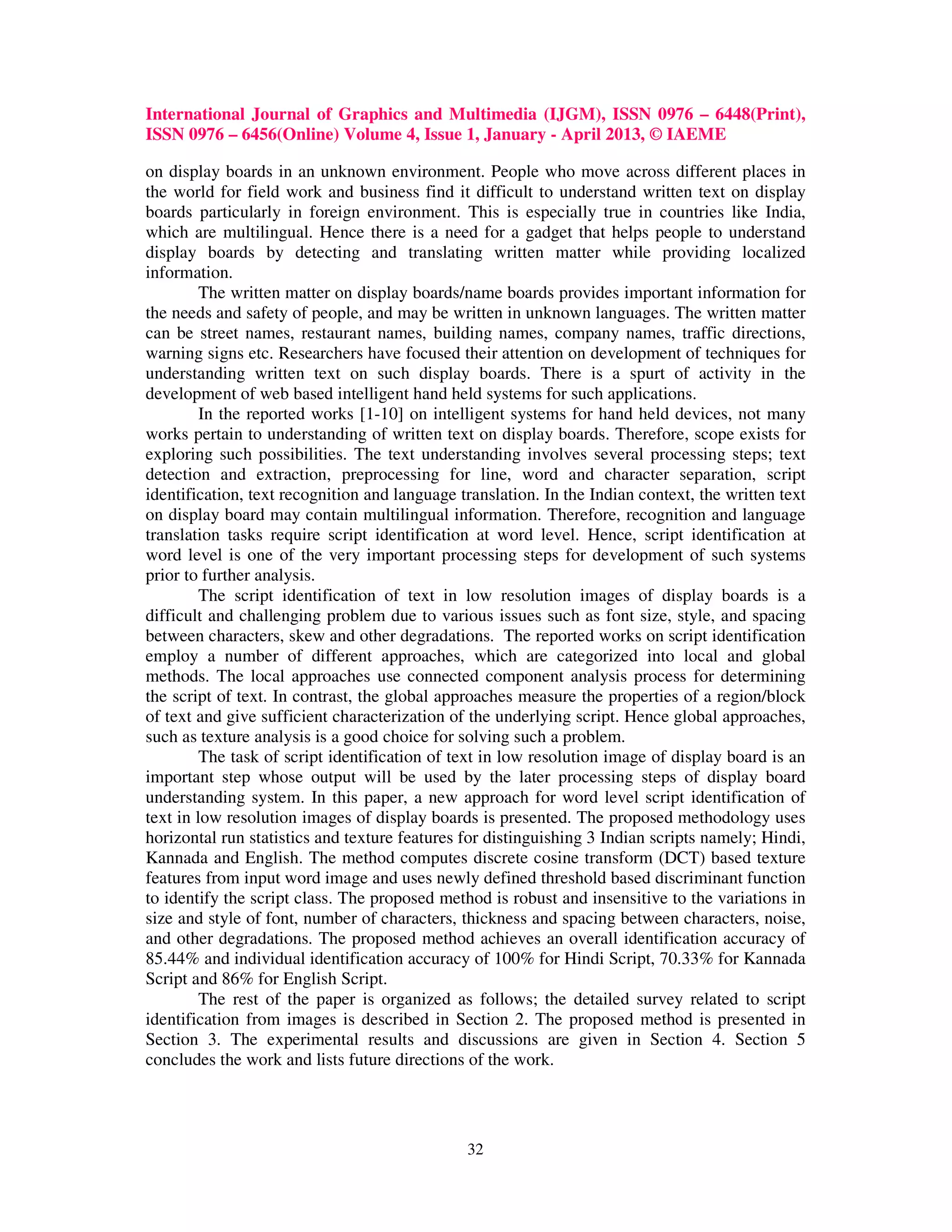 Script identification using dct coefficients 2 | PDF