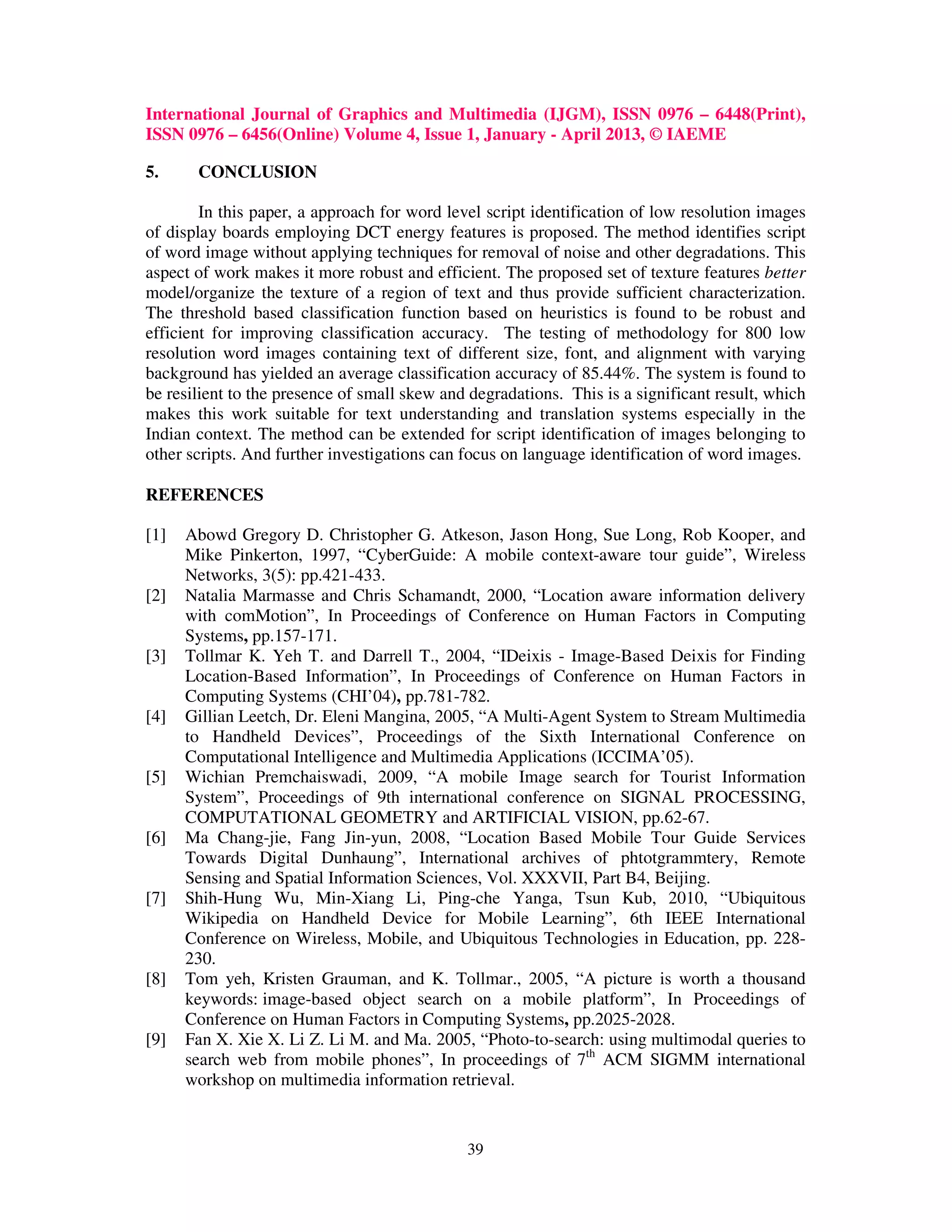 Script identification using dct coefficients 2 | PDF