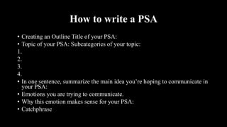 Scripting for psa, ad ,news and special audience class - 14 | PPTX