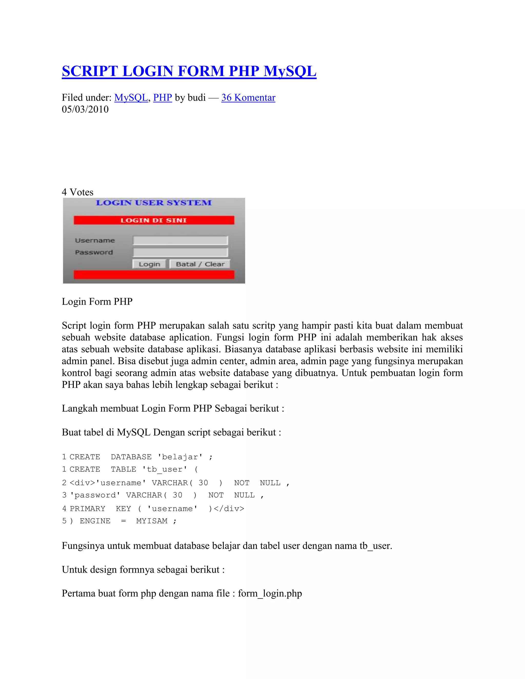 Script login form php | PDF