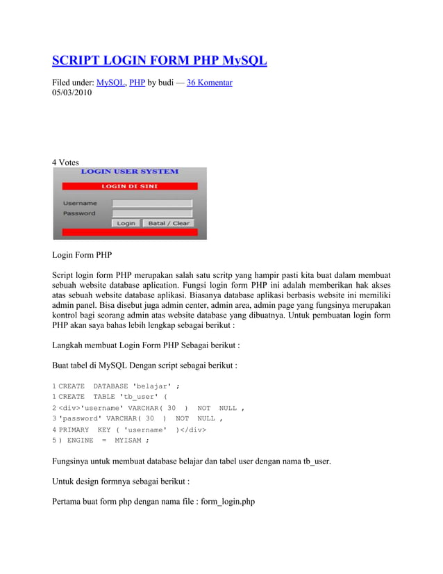 Script login form php | PDF