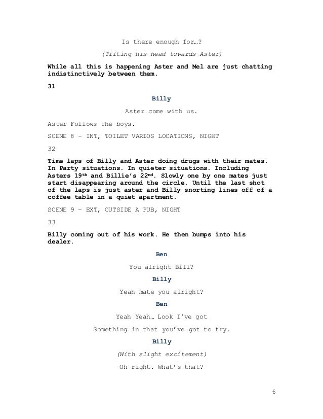 Script with camera shot numbers.