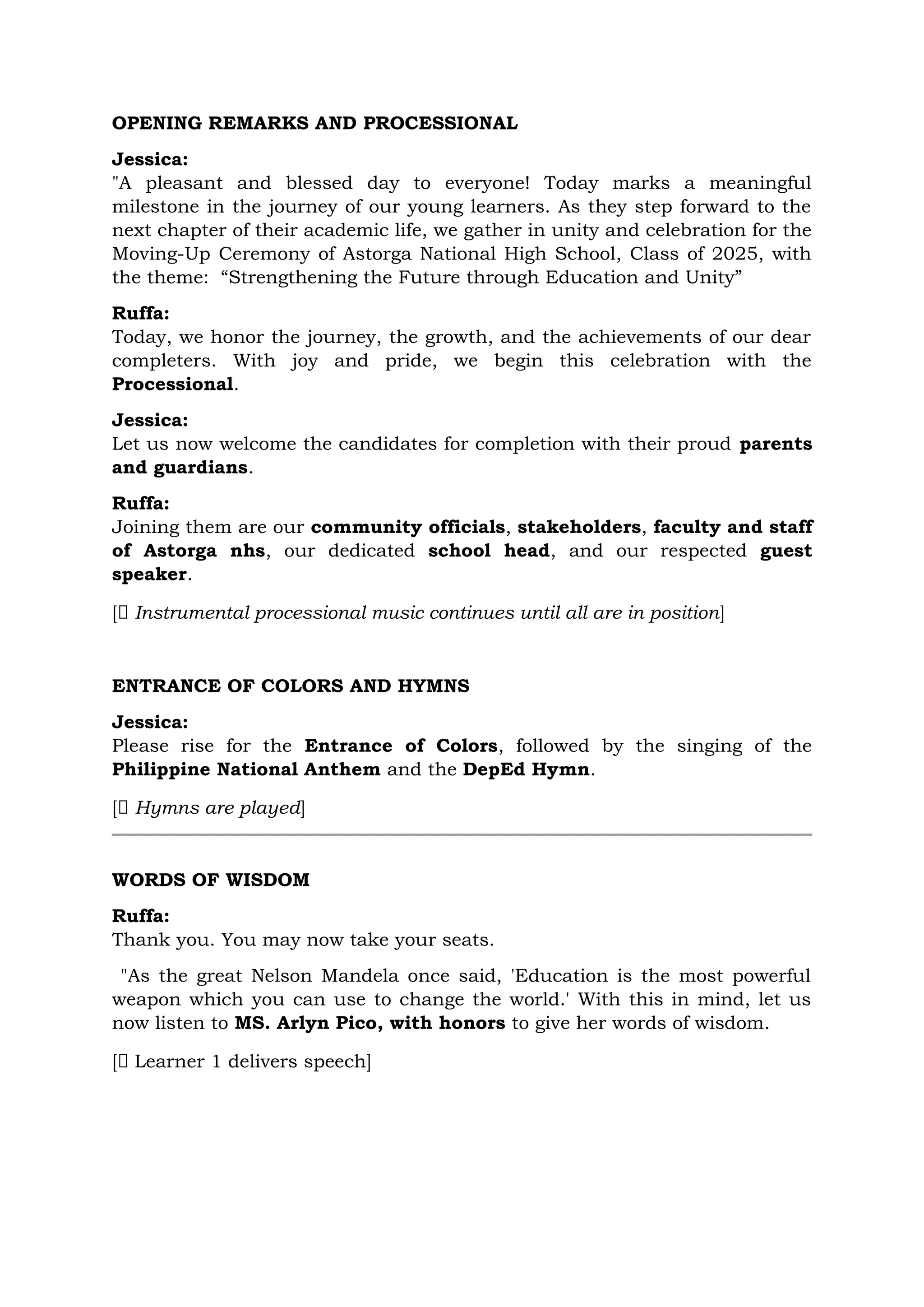 script for moving up ceremony for emcees | DOCX