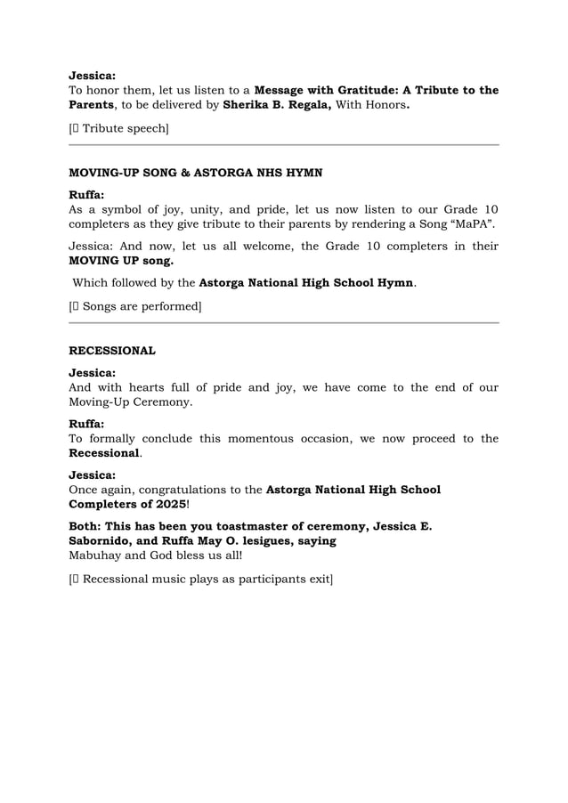 script for moving up ceremony for emcees | DOCX