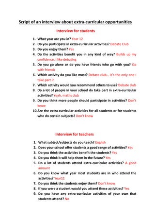 Script of an interview about activities | PDF