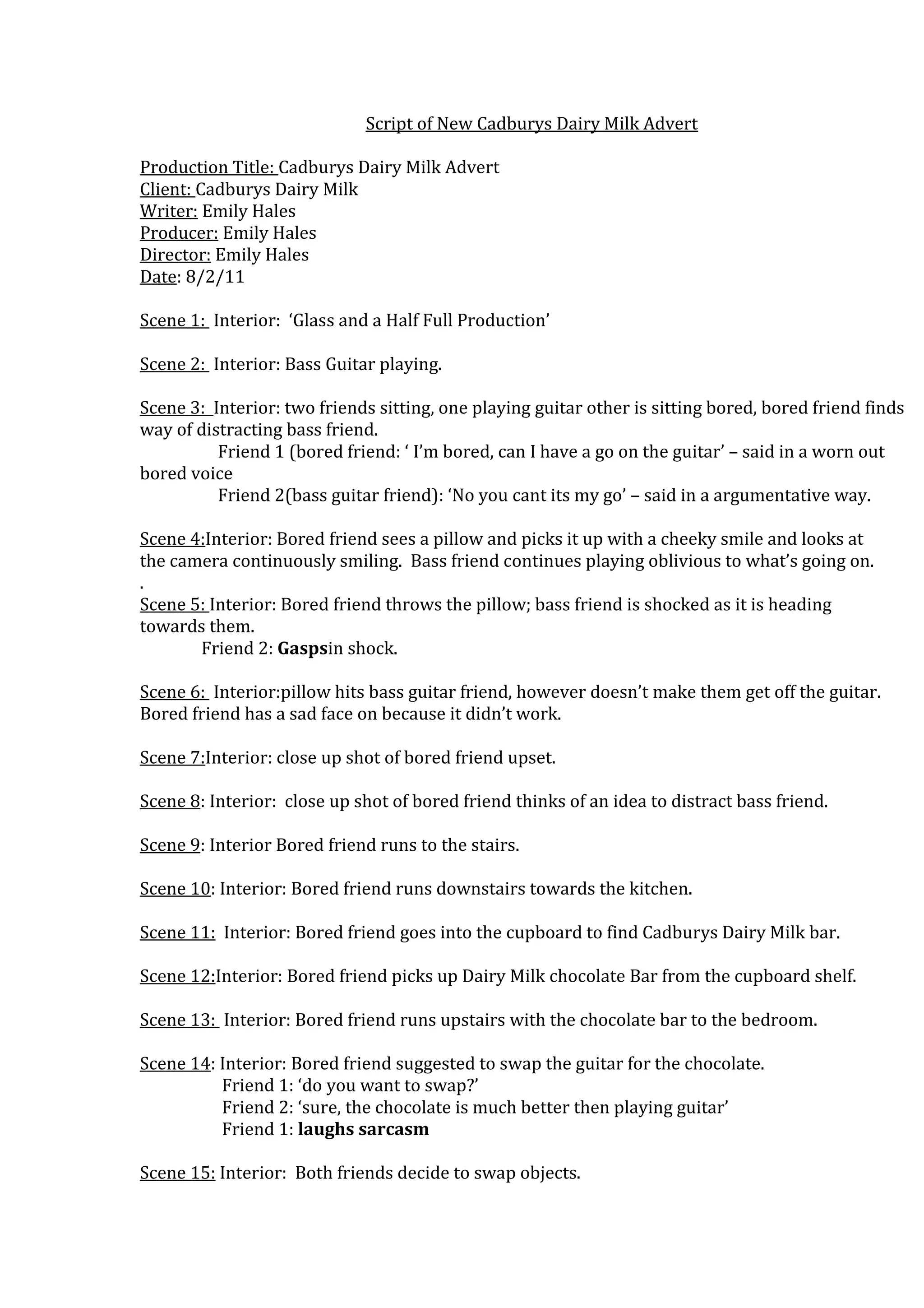 Script of cadburys dairy milk advert | DOCX