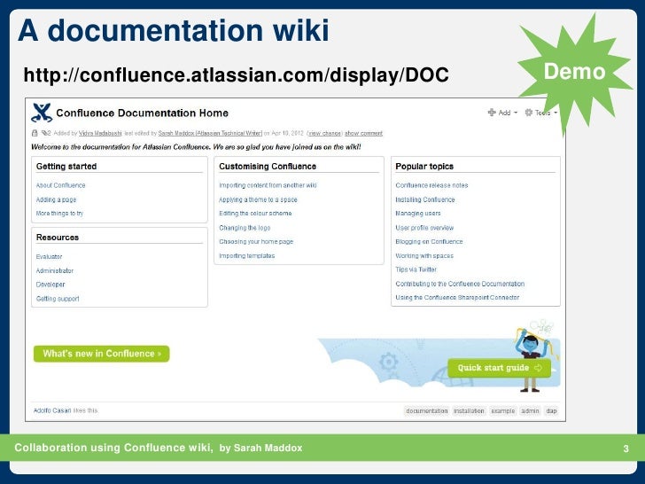 Collaboration: A hands-on demo using Confluence wiki