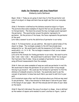 Script perimeter and area powerpoint | DOC