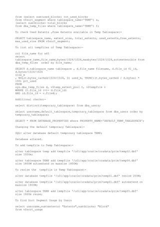 Scripts related to temp tablespace | PDF