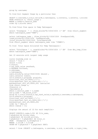 Scripts related to temp tablespace | PDF