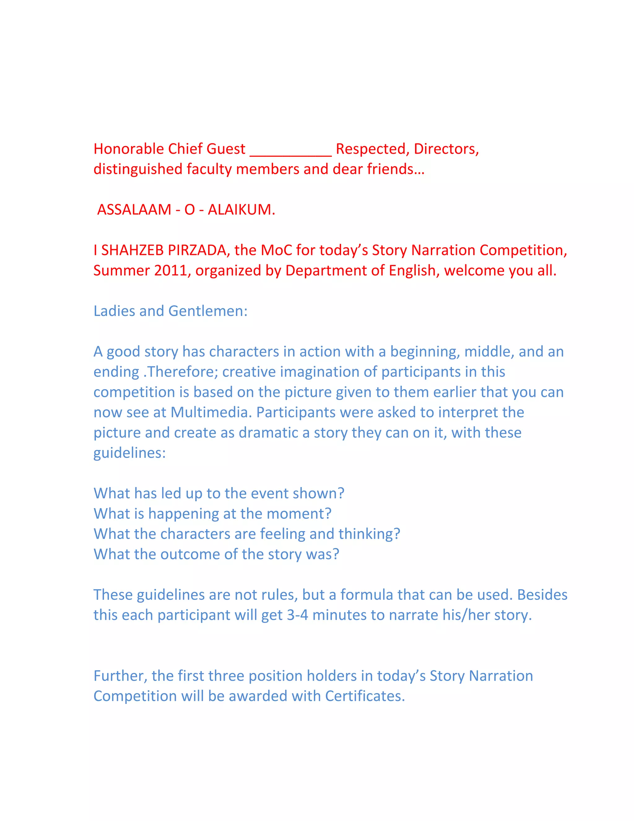 Story Narration Competition -Script | PDF