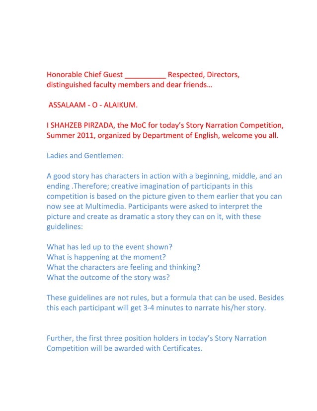 Story Narration Competition -Script | PDF