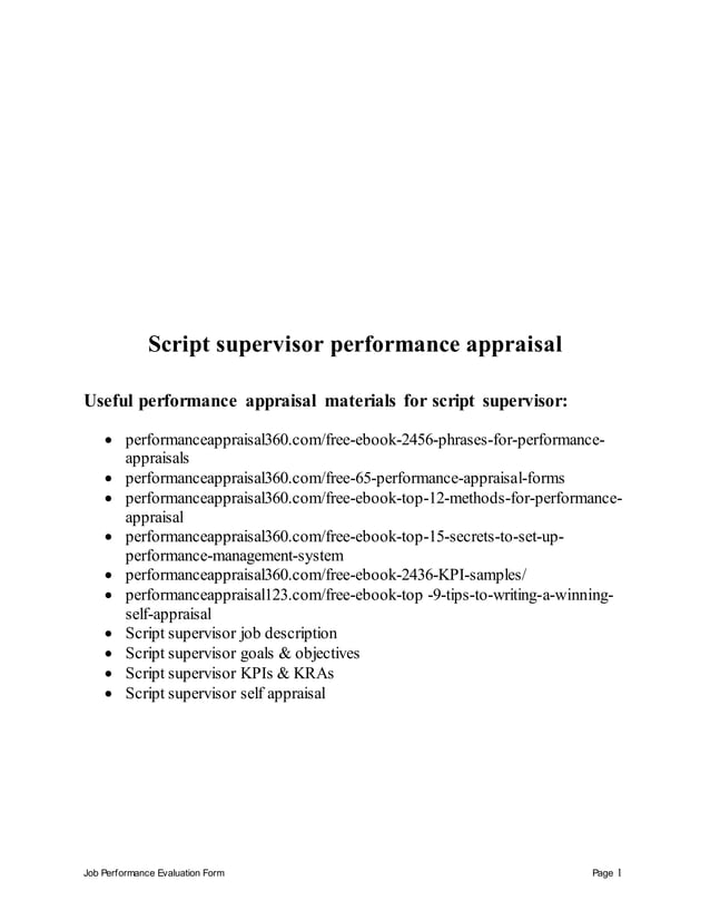 Script supervisor performance appraisal | PDF