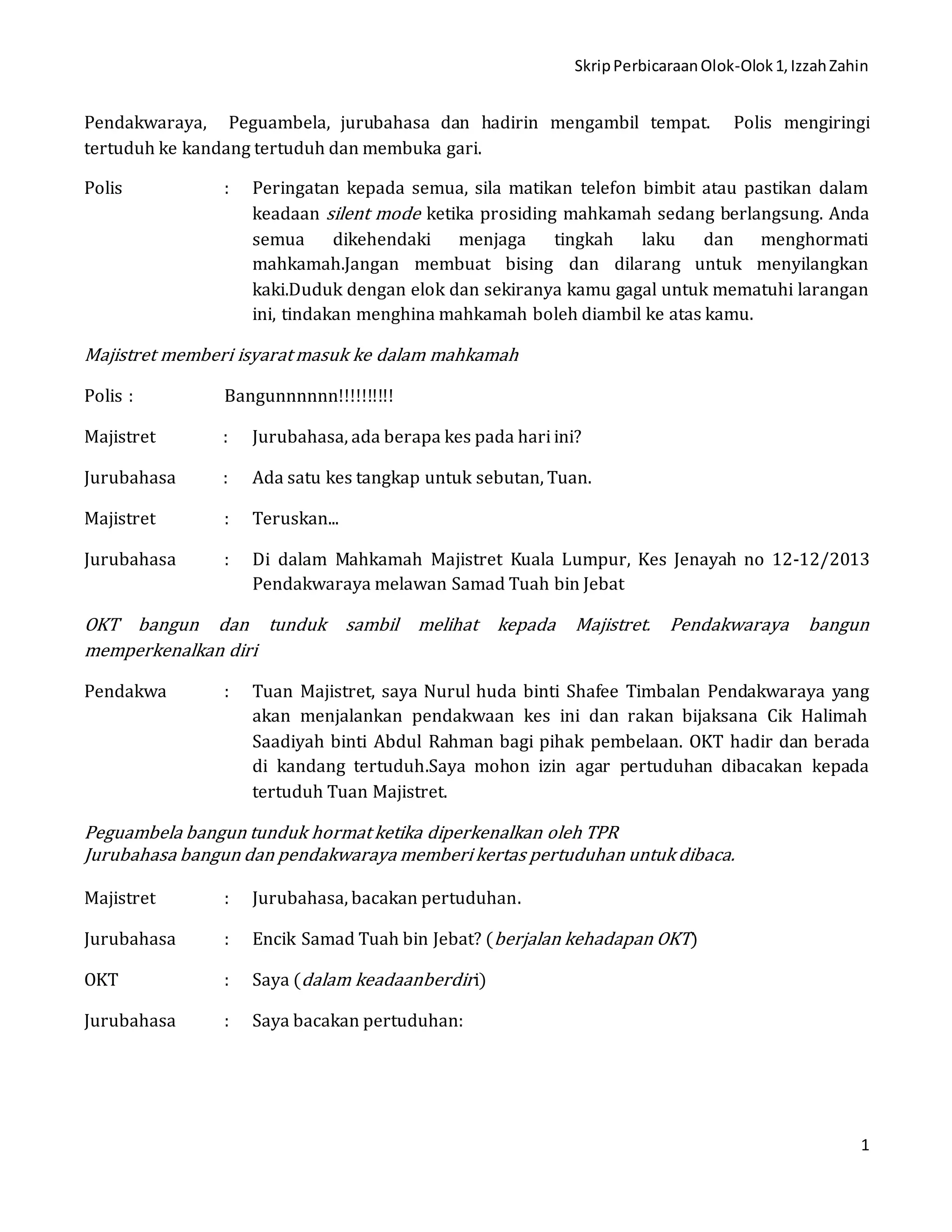 Skrip Perbicaraan Olok-Olok 1 | DOCX