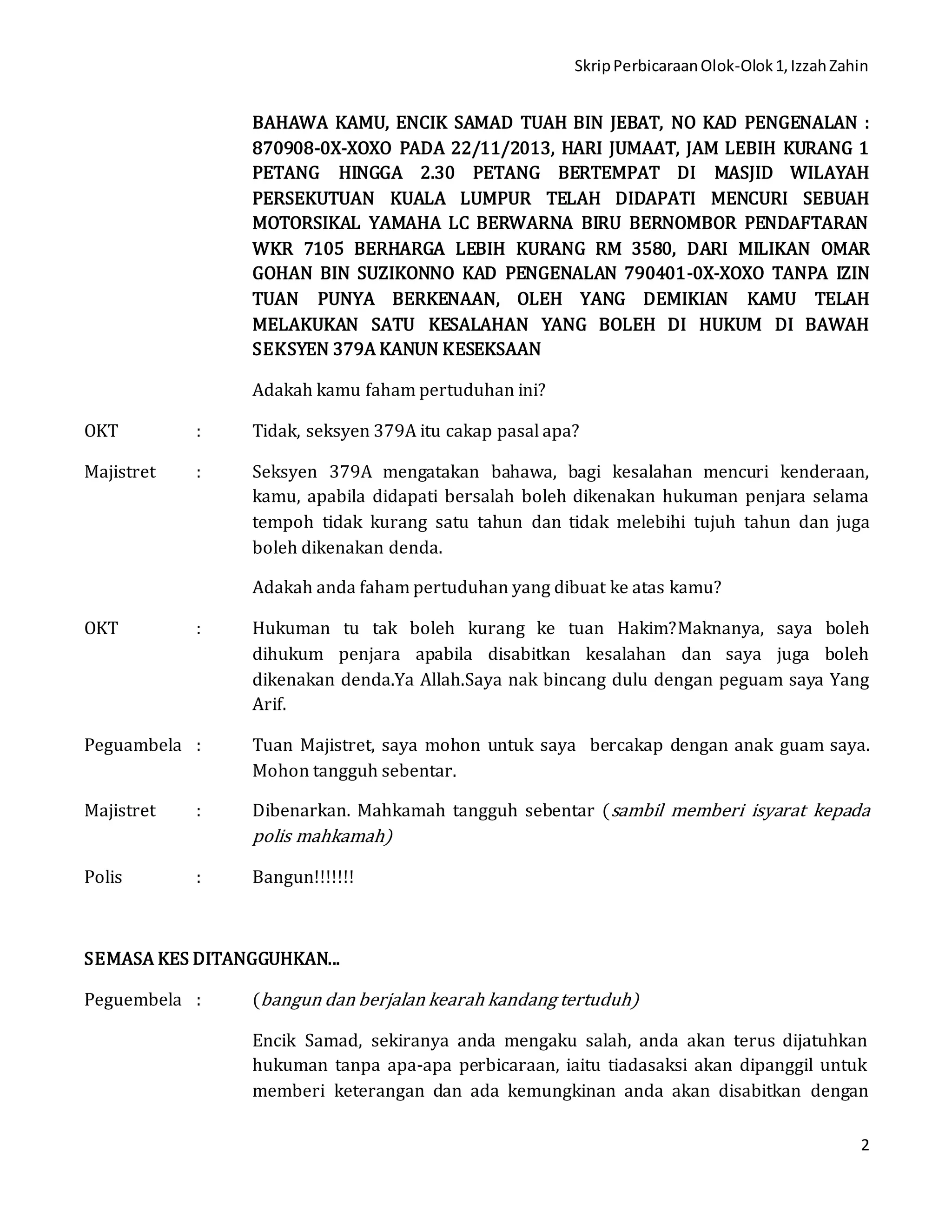 Skrip Perbicaraan Olok-Olok 1 | DOCX