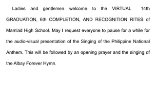 SCRIPT VIRTUAL 14TH GRADUATION, 6TH COMPLETION AND RECOGNITION RITES OF ...