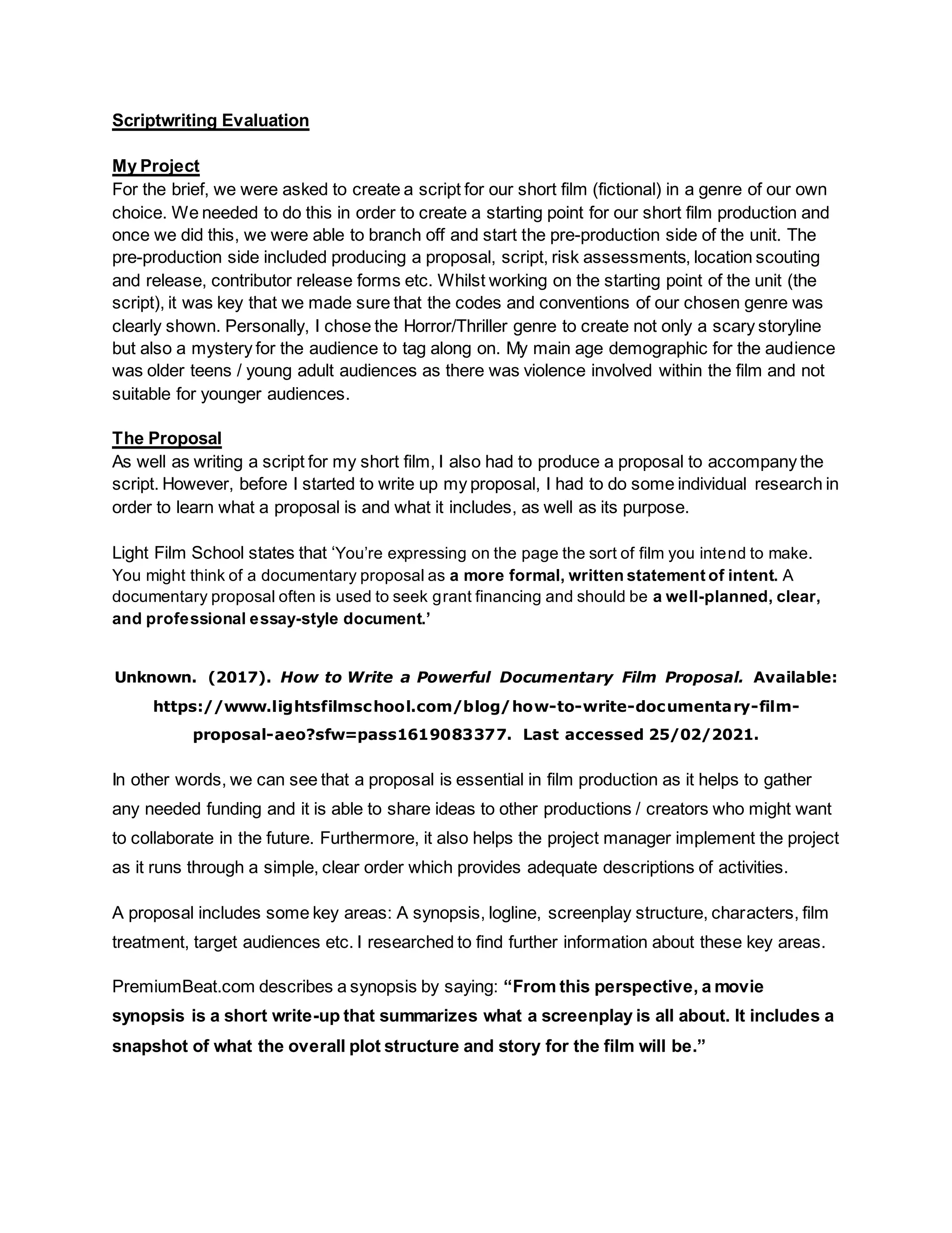 Scriptwriting evaluation | DOCX