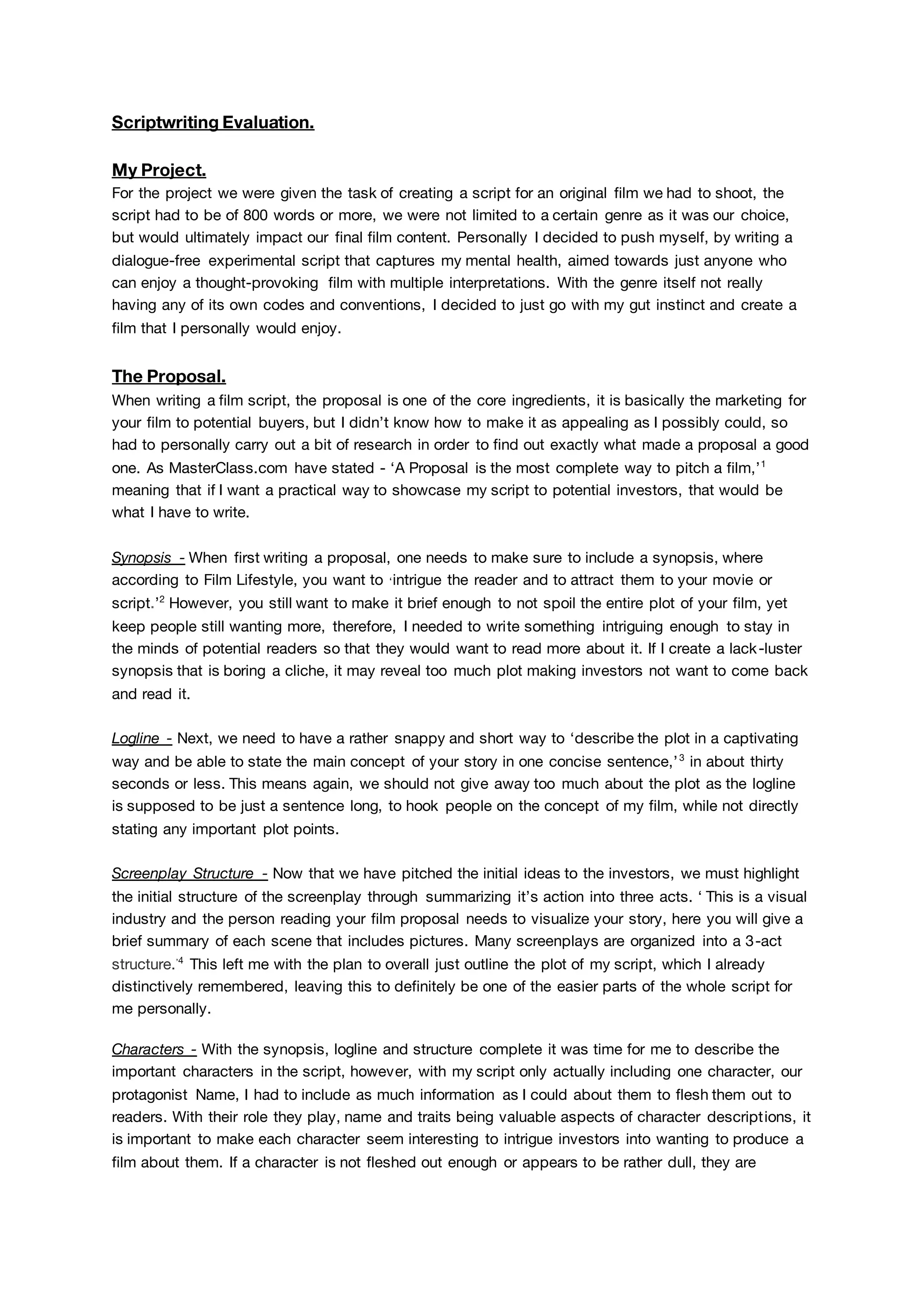 Scriptwriting evaluation | DOCX