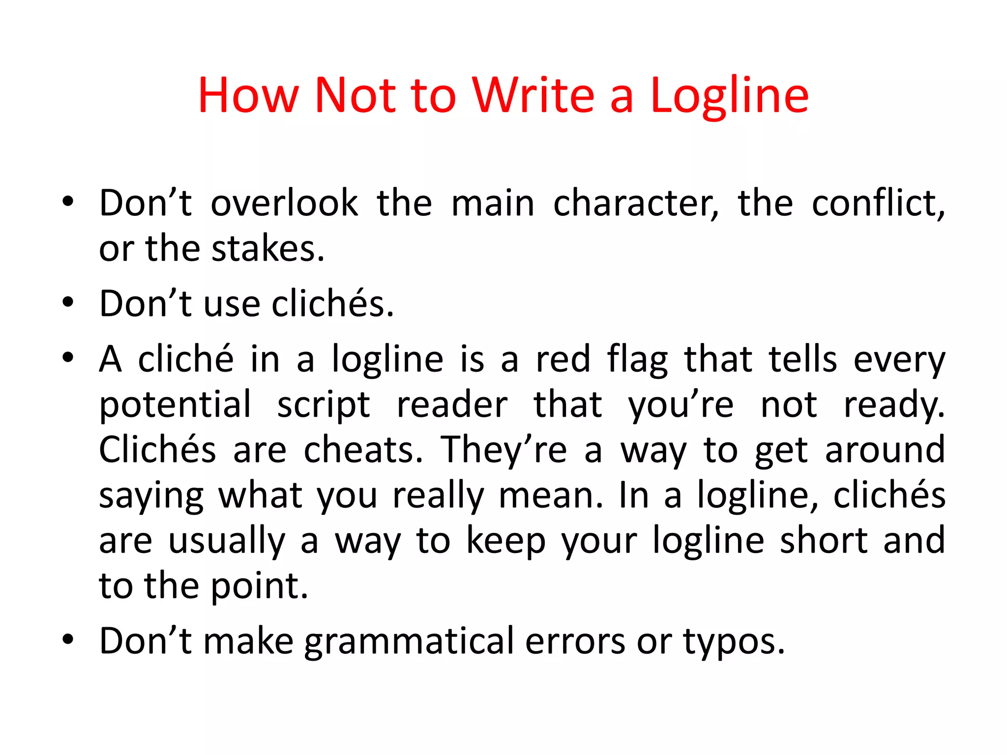 Script writing loglines | PPT