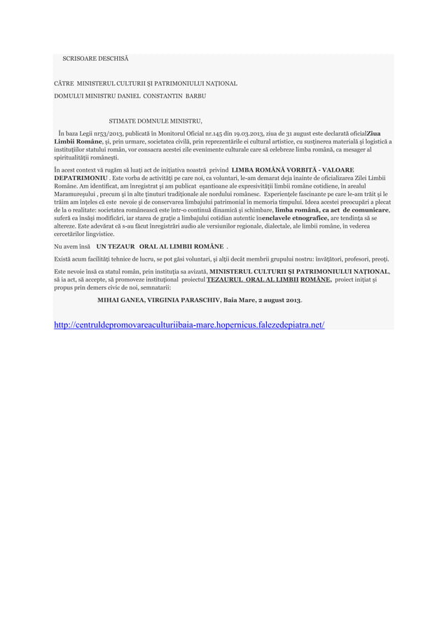 TEZAUR ORAL AL LIMBII ROMÂNE - SCRISOARE DESCHISĂ | DOCX