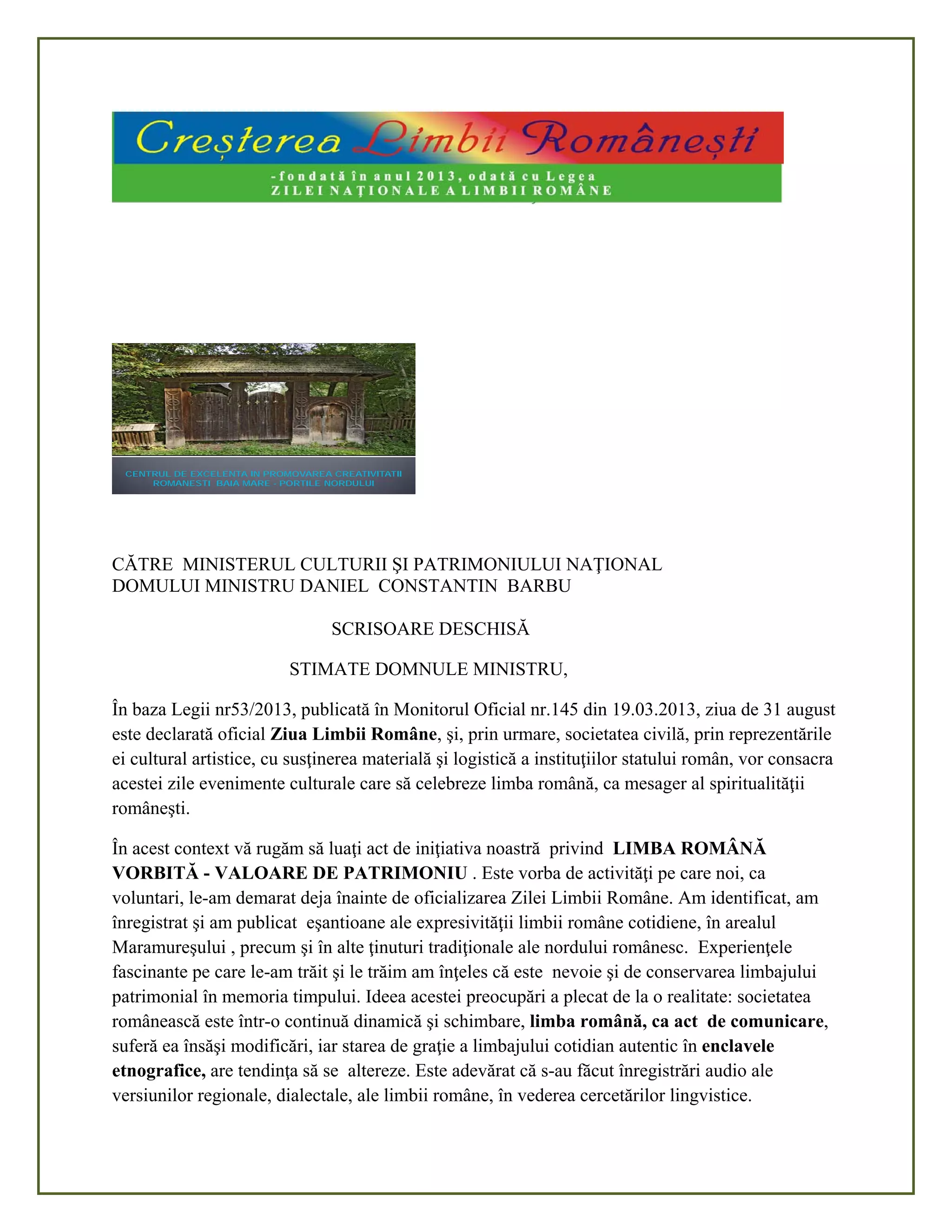 Scrisoare deschisa : TEZAUR ORAL AL LIMBII ROMÂNE | PDF