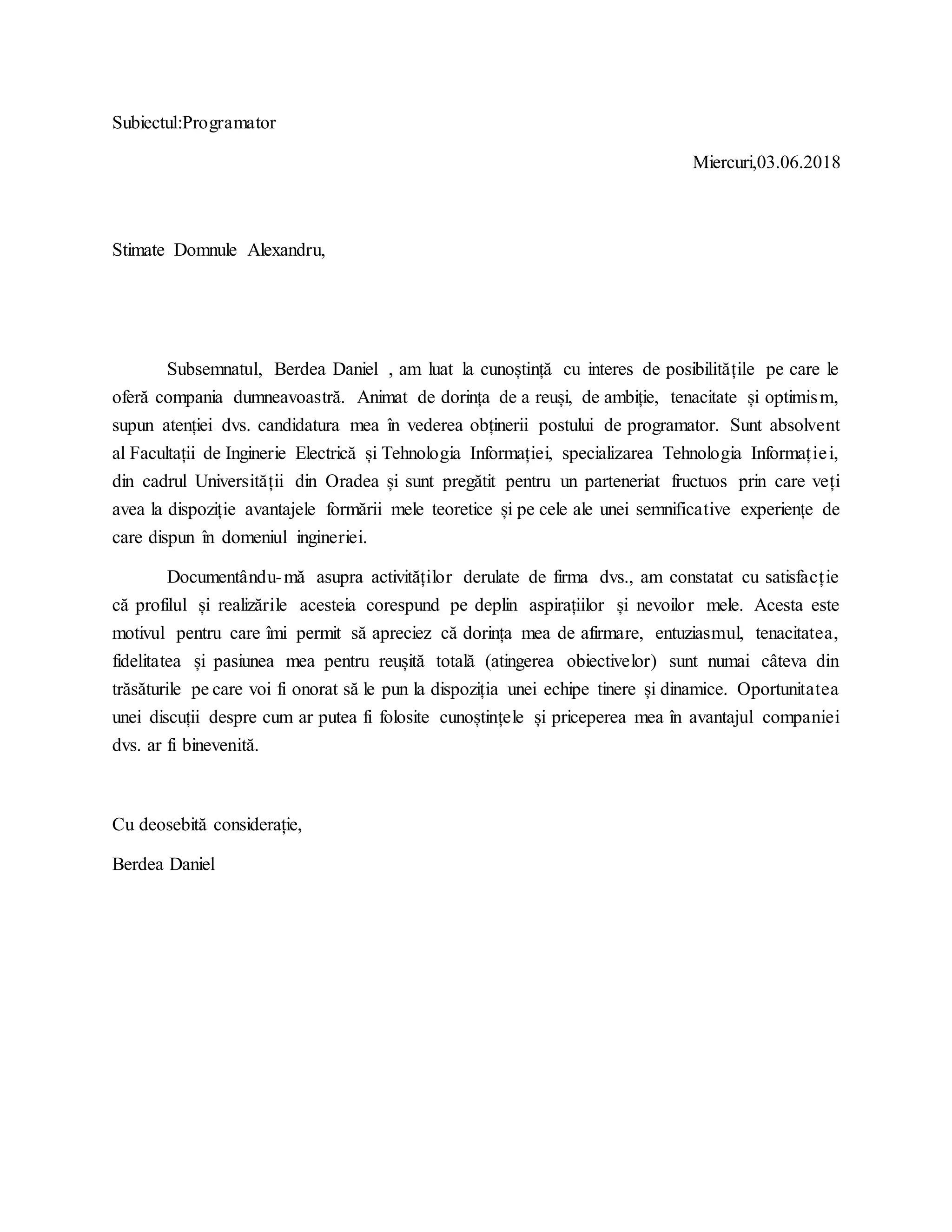 Scrisoare intentie | PDF