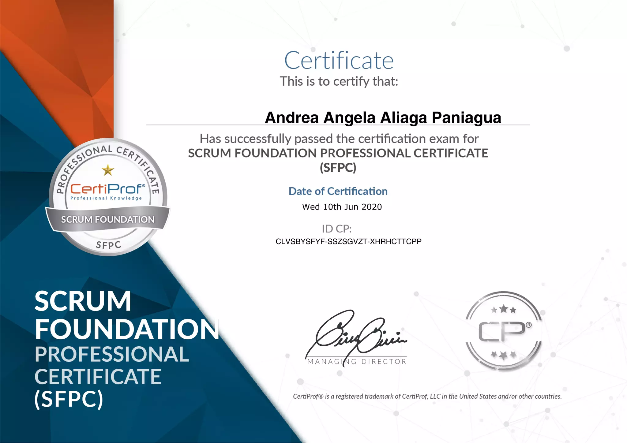 SCRUM FOUNDATION PROFESSIONAL CERTIFICATE - CertiProf - Andrea Angela ...
