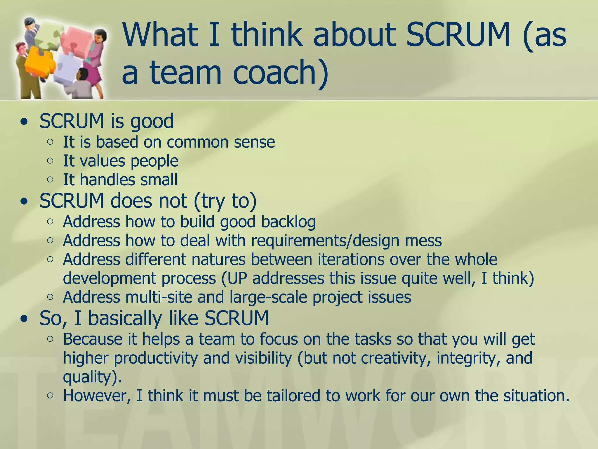 Scrum and Teamwork | PPT | Technology & Computing