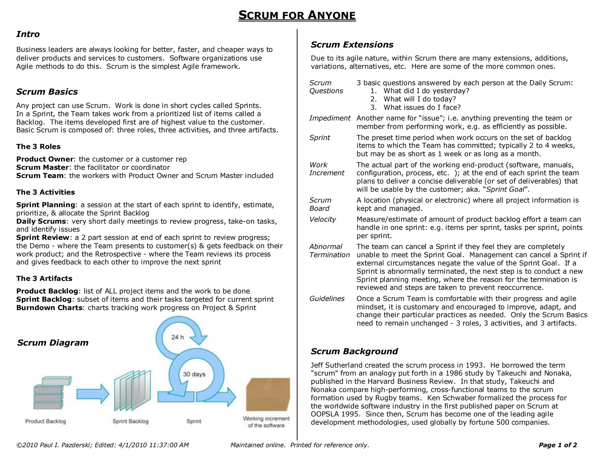 Scrum for anyone - A 2-page introduction including an example of ...