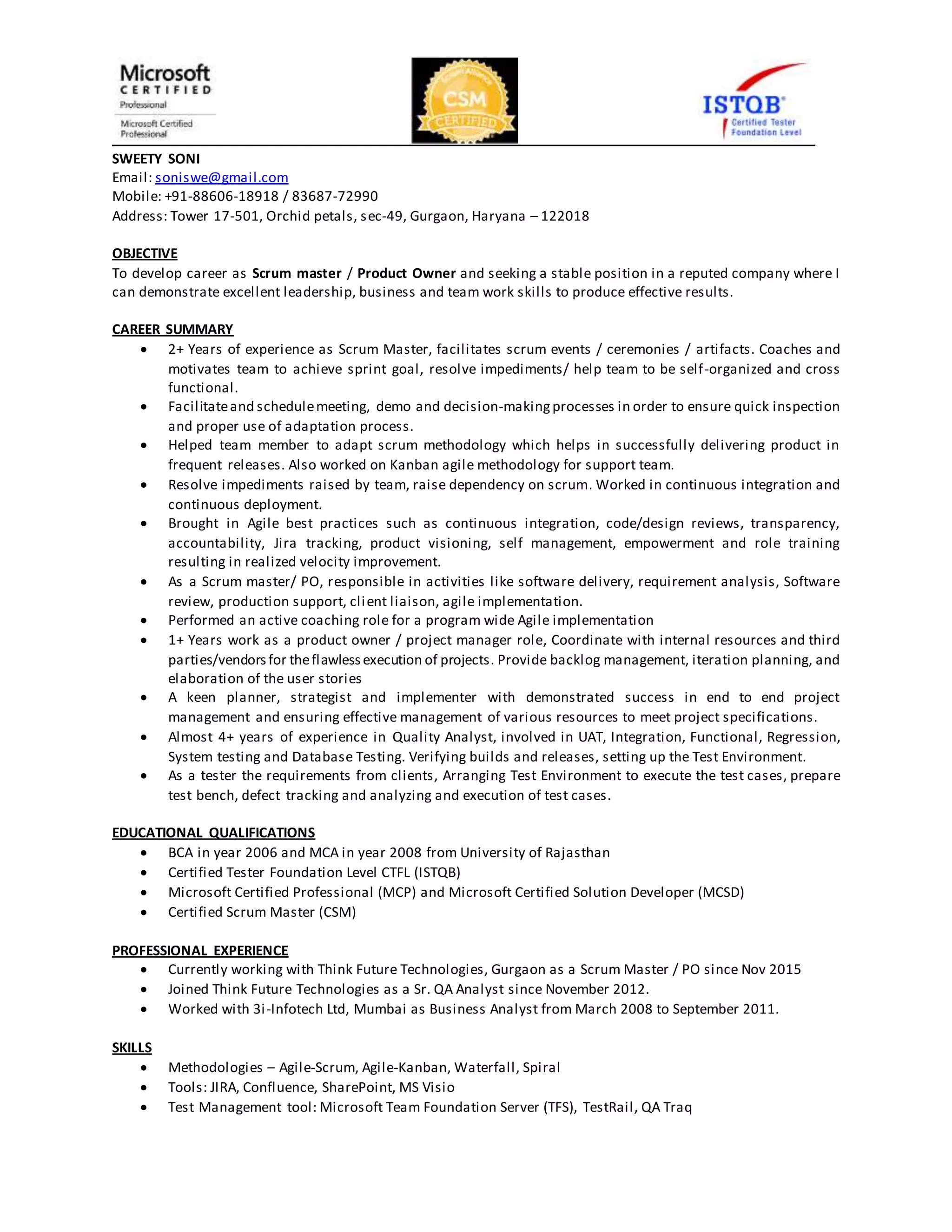 Scrum master profile | DOCX | Computer Software and Applications ...