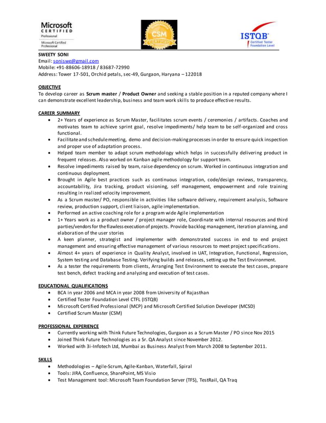 Scrum master profile | DOCX | Computer Software and Applications ...