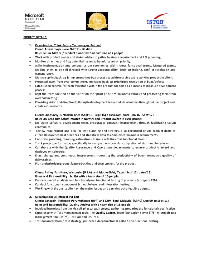 Scrum master profile | DOCX | Computer Software and Applications ...