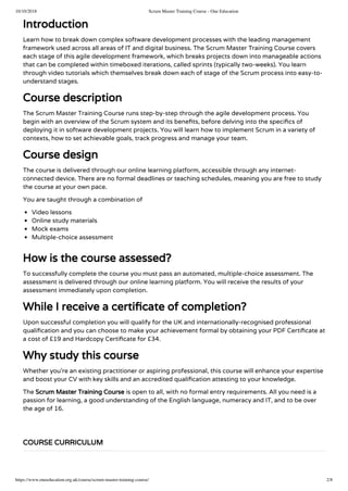 Scrum Master Training Course - One Education | PDF