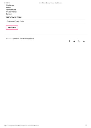 Scrum Master Training Course One Education Pdf