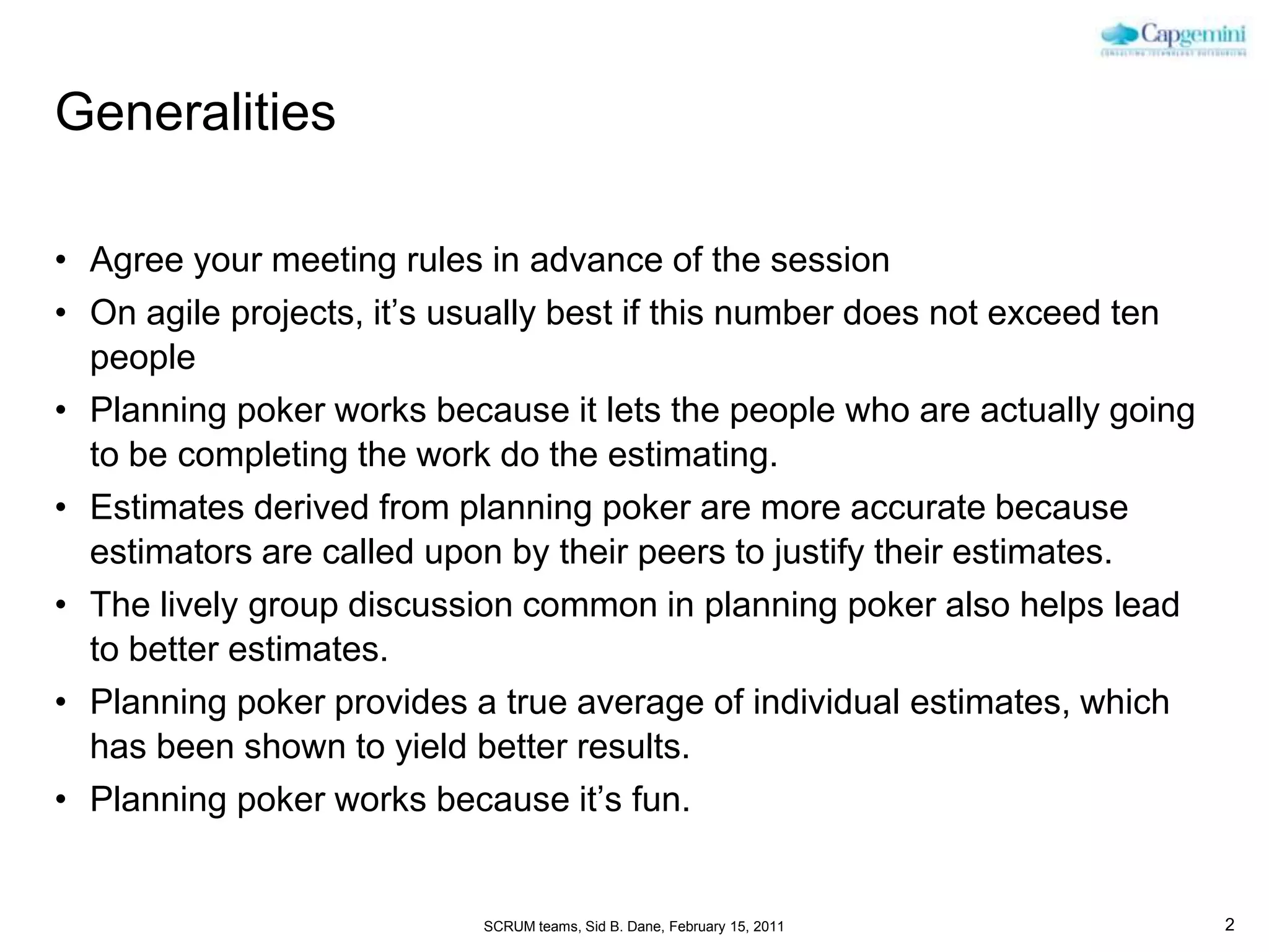 Scrum planning poker, principles of the game | PPTX