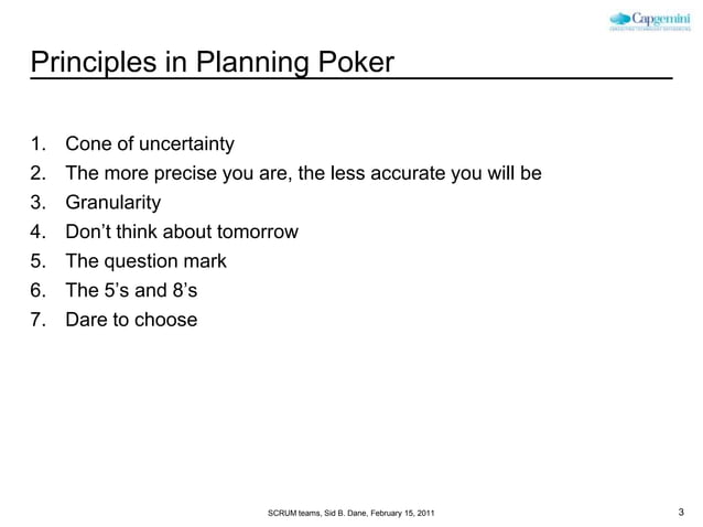 Scrum planning poker, principles of the game | PPTX