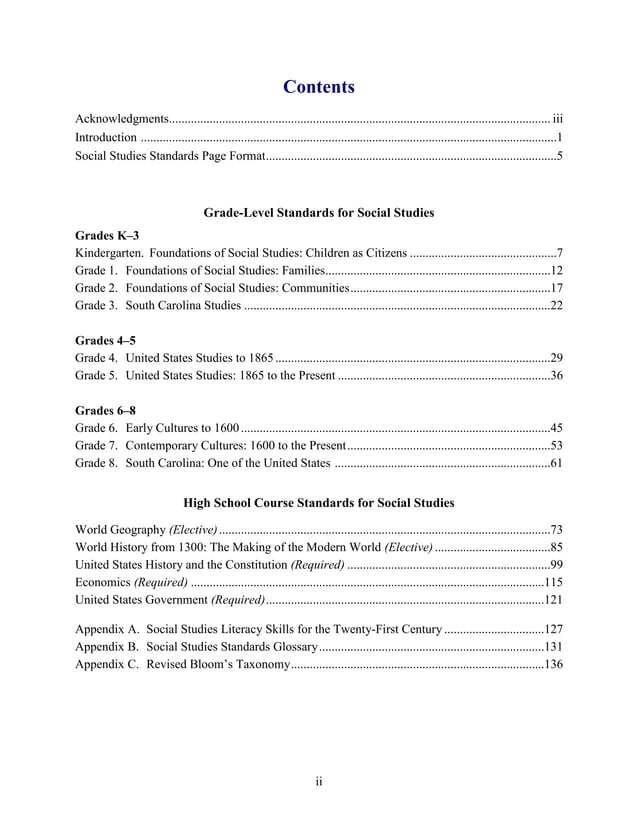 SC Social Studies Academic Standards | PDF | Education industry ...