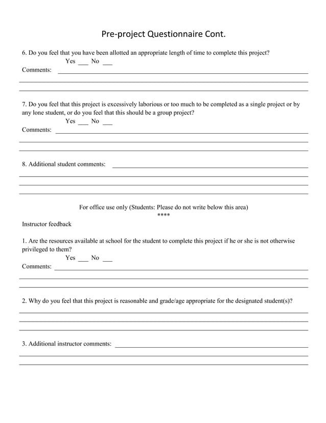 SCS Pre-Project Questionnaire | PDF