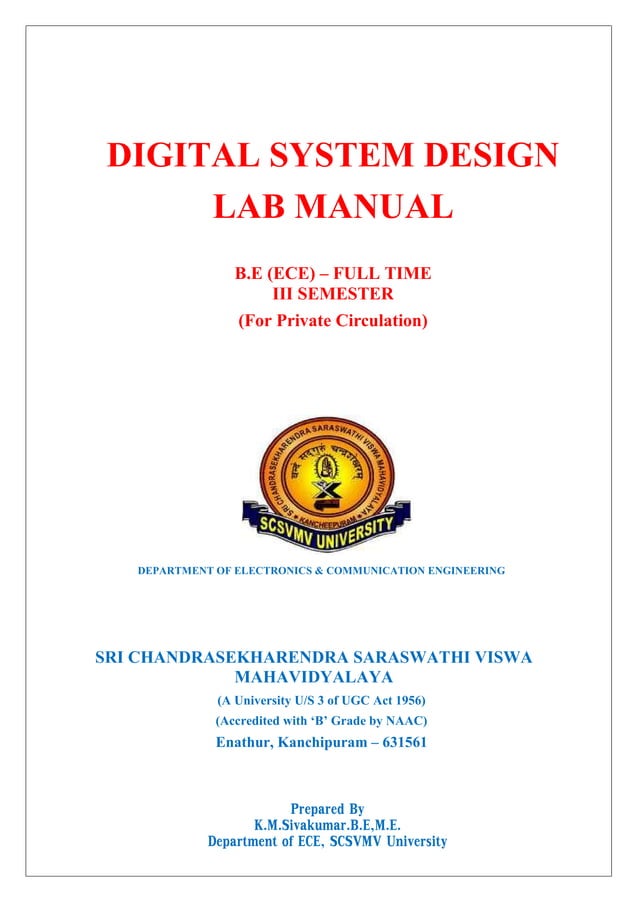 SCSVMV_DSD LAB MANUAL_KMS | PDF