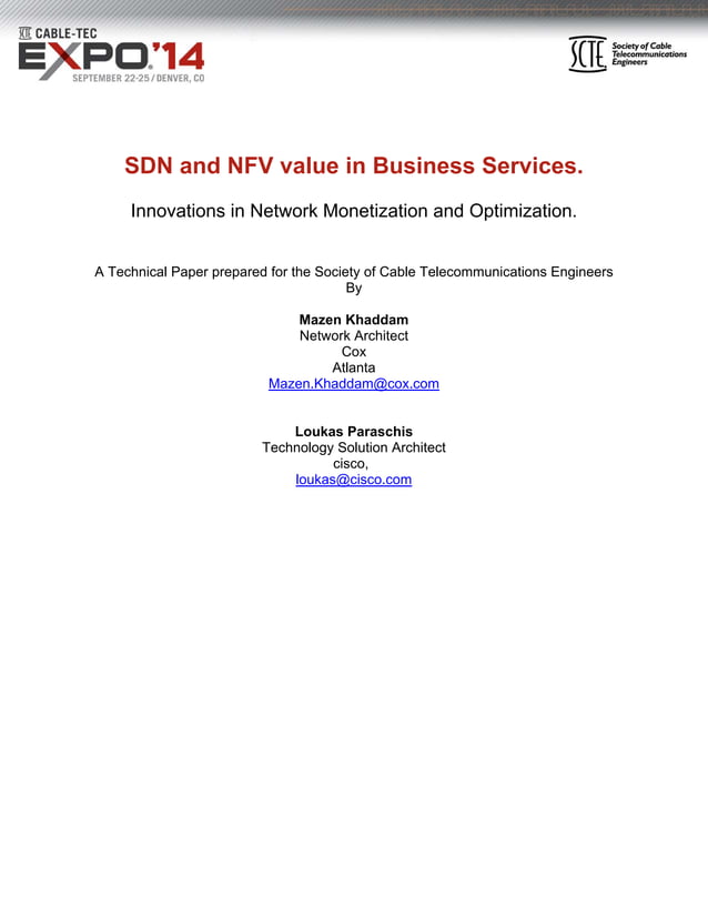 SDN and NFV Value in Business Services: Innovations in Network Monetization and Optimization ...