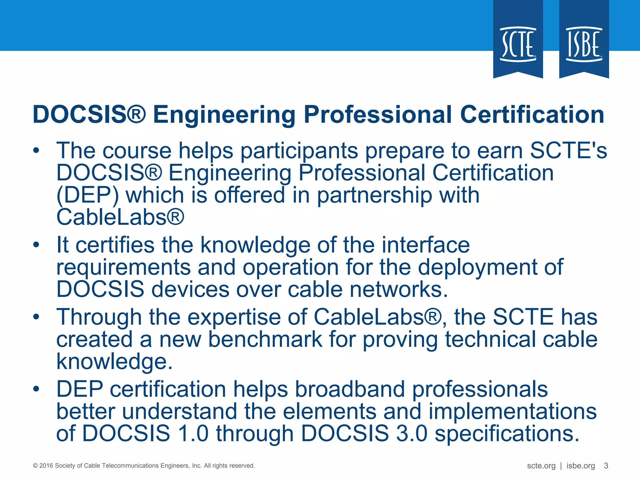 DOCSIS Engineering Professional (DEP) Certification | PPT