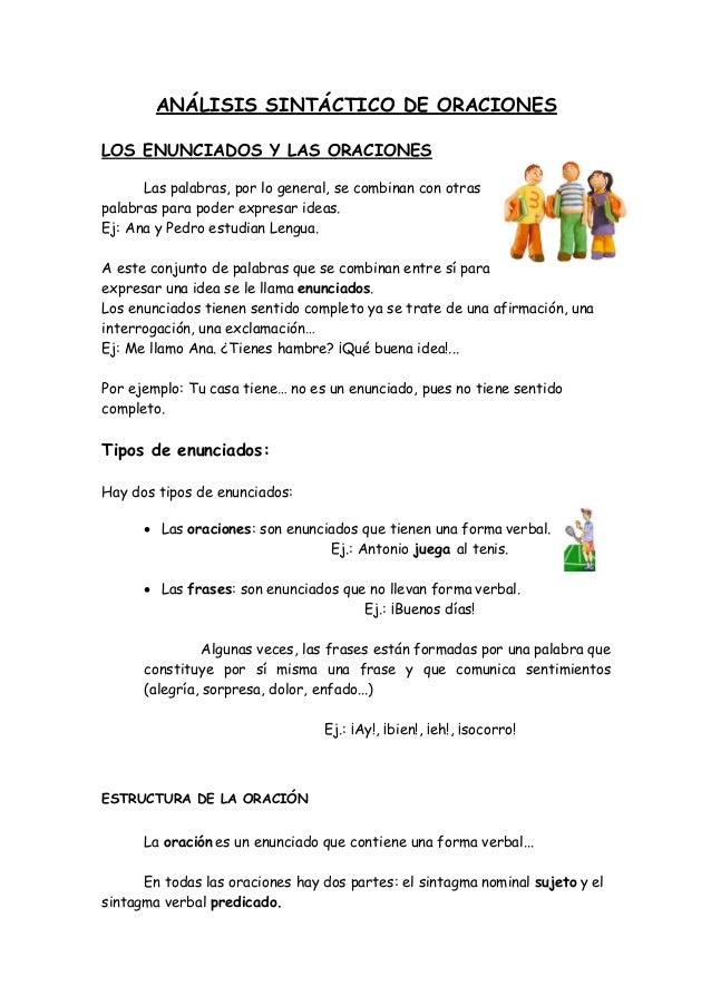 Actividades imprimibles de análisis sintáctico de oraciones