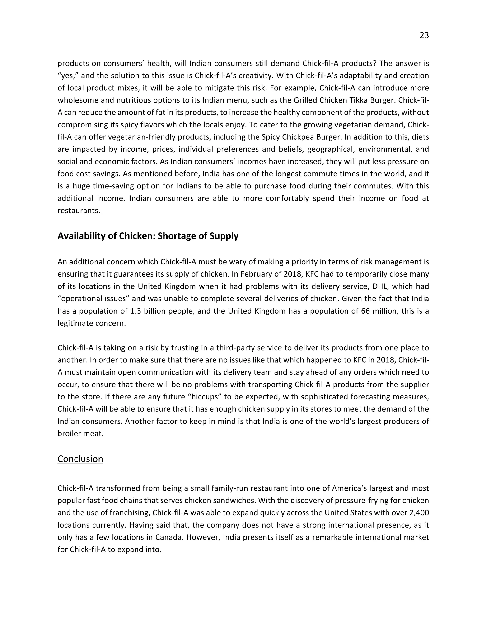 Internationalization Strategy for Chick-fil-A Entering India | PDF