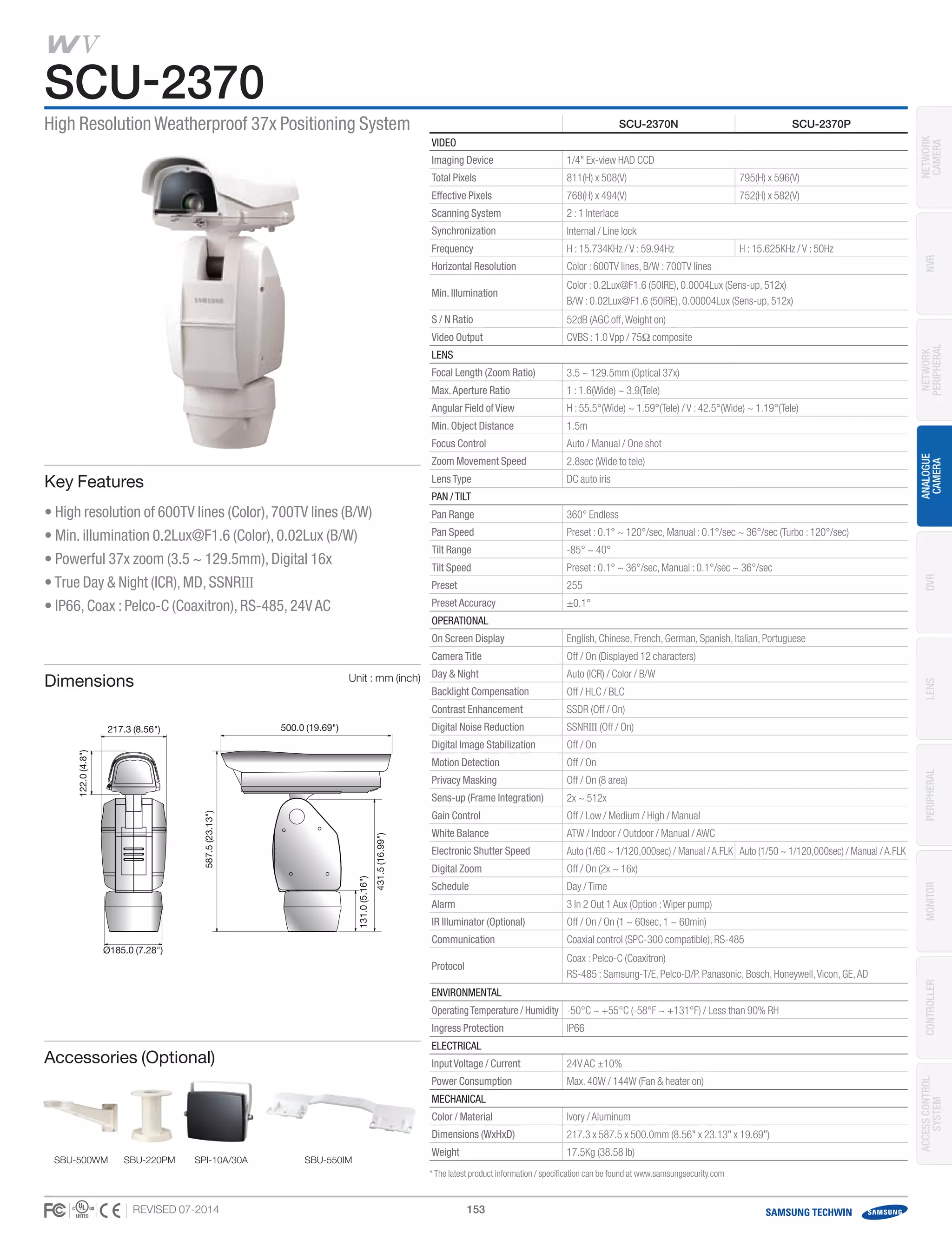 Samsung Techwin SCU-2370 Data Sheet | PDF
