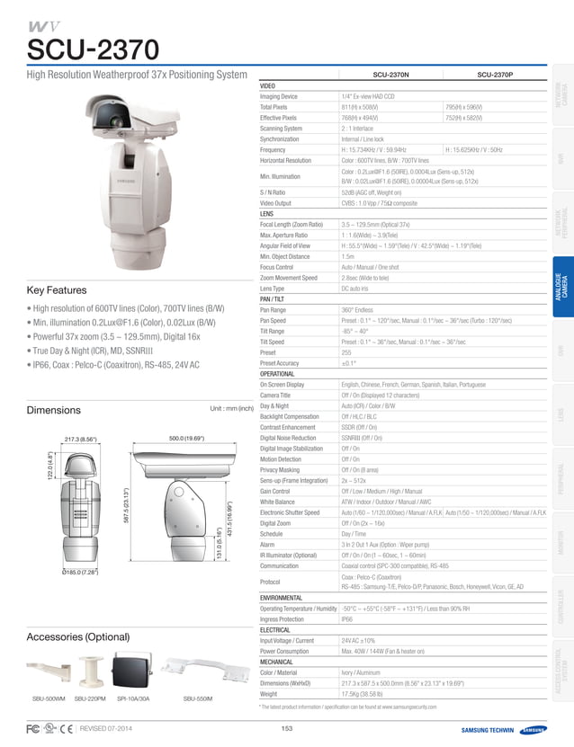 Samsung Techwin SCU-2370 Data Sheet | PDF