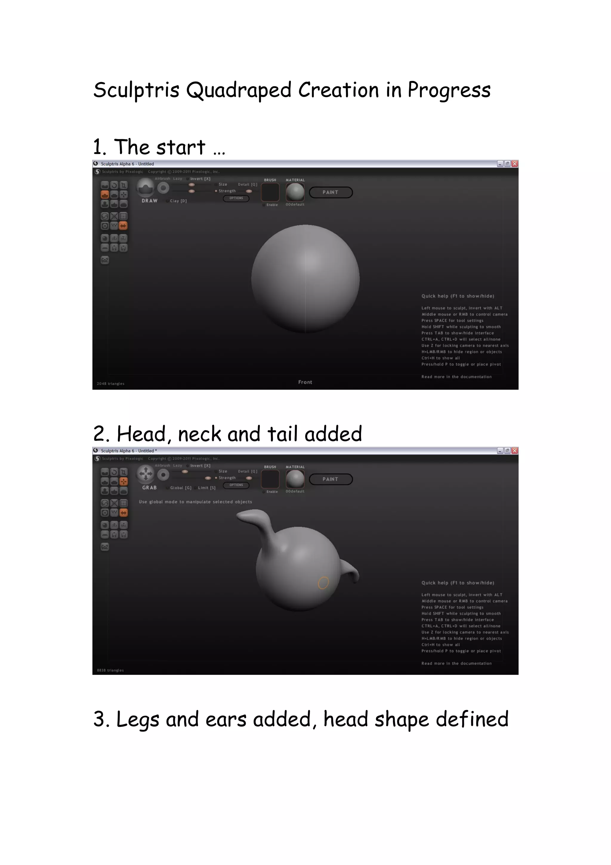 Sculptris quadraped progression in creation | DOC