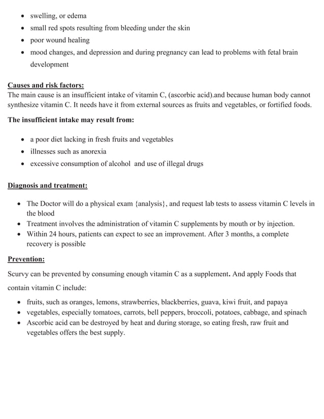 Scurvy; causes, symptoms and treatment | PDF | Healthy Cooking and ...