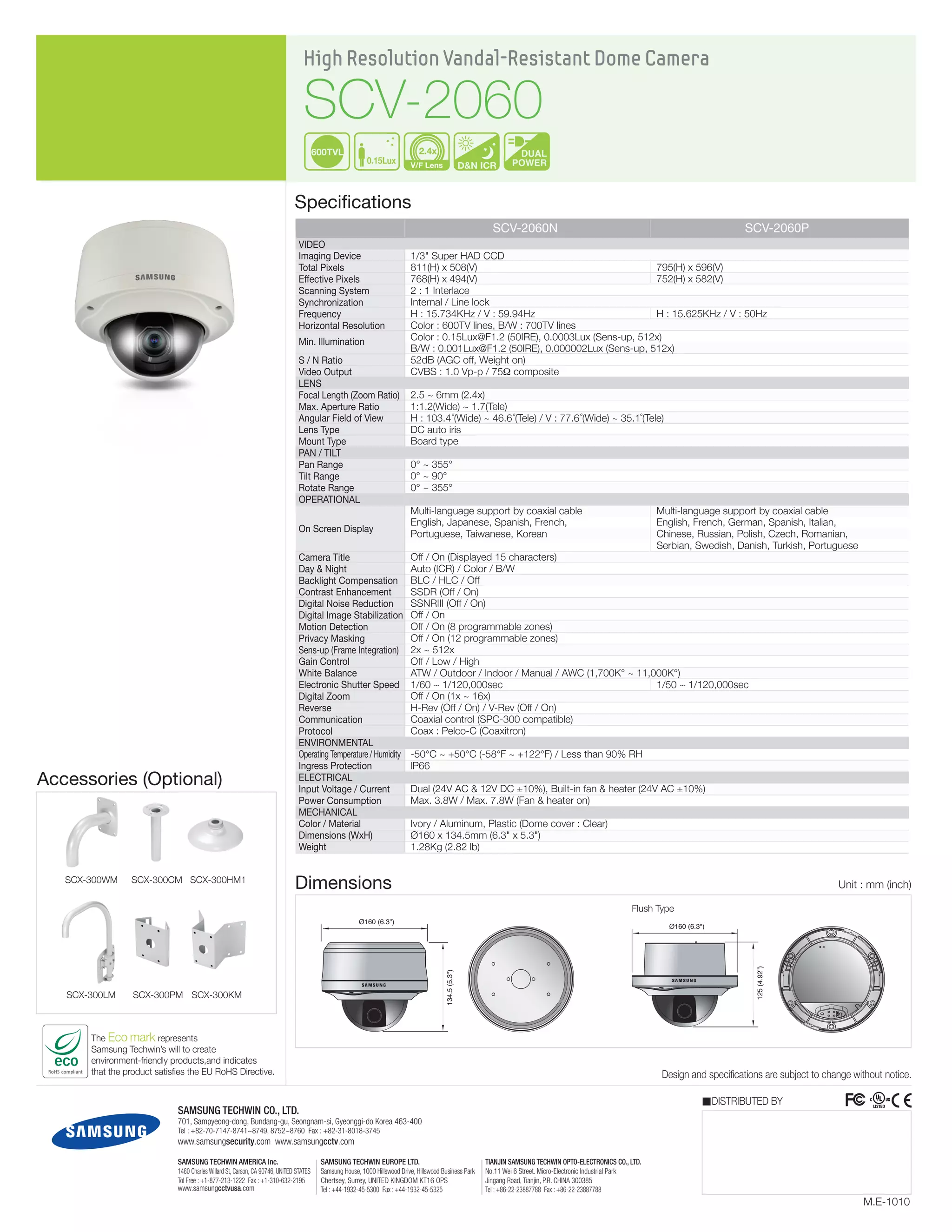 Samsung Techwin SCV-2060 Data Sheet | PDF | Cameras and Camcorders | Consumer Electronics