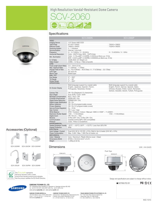 Samsung Techwin SCV-2060 Data Sheet | PDF | Cameras and Camcorders | Consumer Electronics
