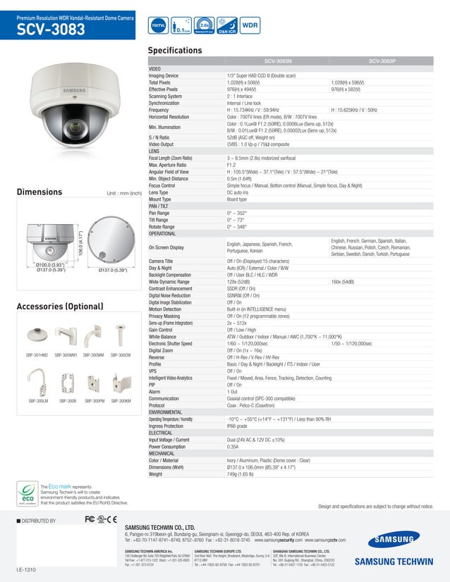 Samsung Techwin SCV-3083 Data Sheet | PDF